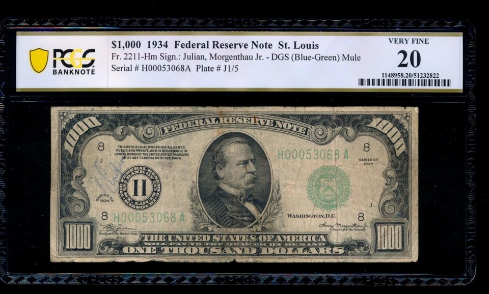 AC 1934 $1000 Saint Louis ONE THOUSAND DOLLAR BILL PCGS 20 comment | eBay