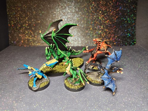 Hand Painted Reaper Bones 5 Red / Green / Blue / Black Dragon ...