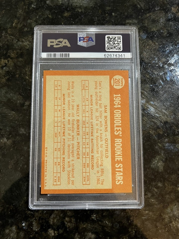 1964 TOPPS #201 Orioles ROOKIE Stars Sam Bowen Wally Bunker PSA 6 EX ...