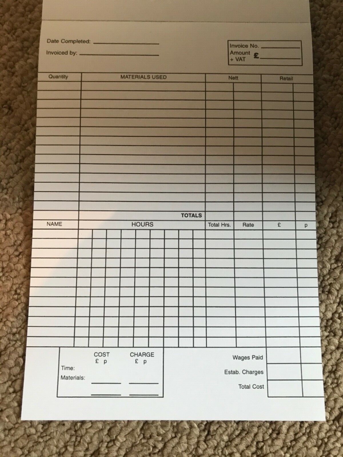 JOB CARDS WORKSHOP GARAGE JOB CARD WORK REPAIR SHEET REPAIR JOB SHEET ...