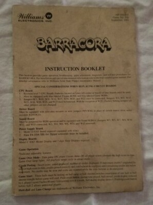 Williams Barracora Pinball small Instruction Booklet Arcade RARE | eBay