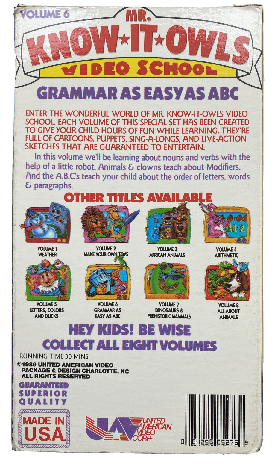 Mr. Know It Owl's Video School "Grammar as Easy as ABC" VHS (Apollo ...