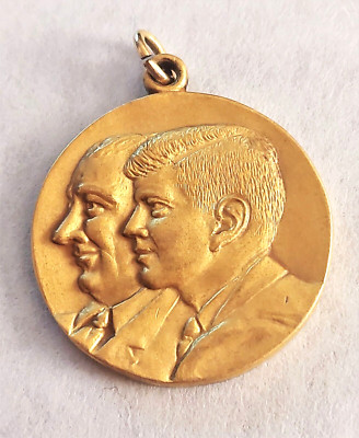 RARE 1961 KENNEDY JOHNSON INAUGURAL BALL MEDAL 1/10 10k Gold - NOT GOLD ...