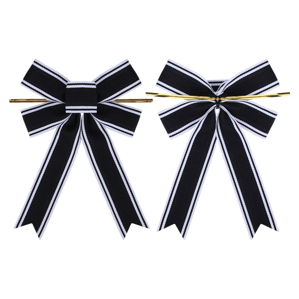 12-Pack Black White Striped Bows for Gothic Christmas Halloween Wreath ...