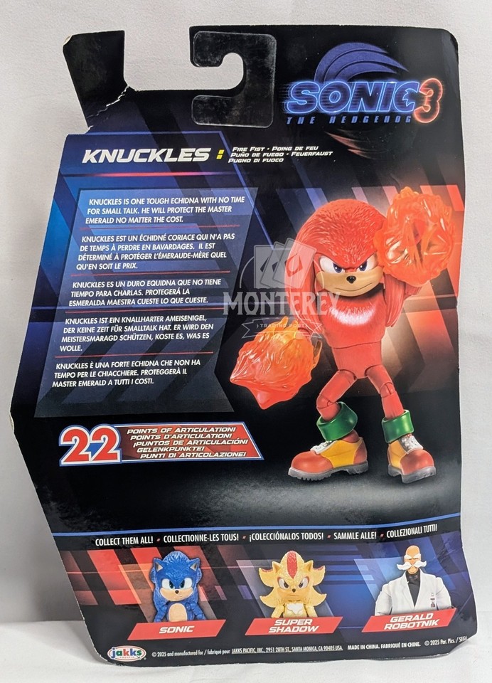 Sonic The Hedgehog 3 Movie KNUCKLES FIRE FIST 5" Action Figure Jakks ...