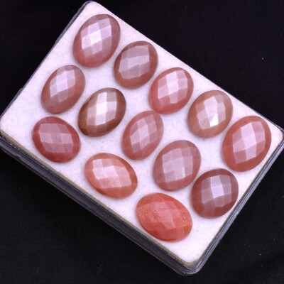 13 Pcs Natural Moonstone Glossy Peach Oval Checker Cut 17.03mm-19.48mm ...