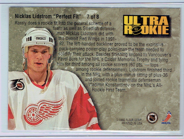 NICKLAS LIDSTROM 1992-93 Fleer Ultra ROOKIE RC #7 Red Wings | eBay