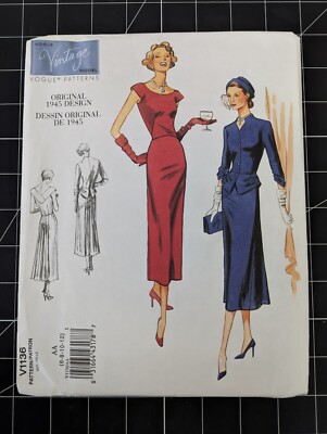 VOGUE SEWING PATTERN V1136 ORIGINAL 1945 DESIGN SIZE: AA (6-8-10-12 ...