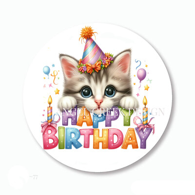 Happy Birthday Kitten Cat Stickers Envelope Seals Labels Birthday Party ...