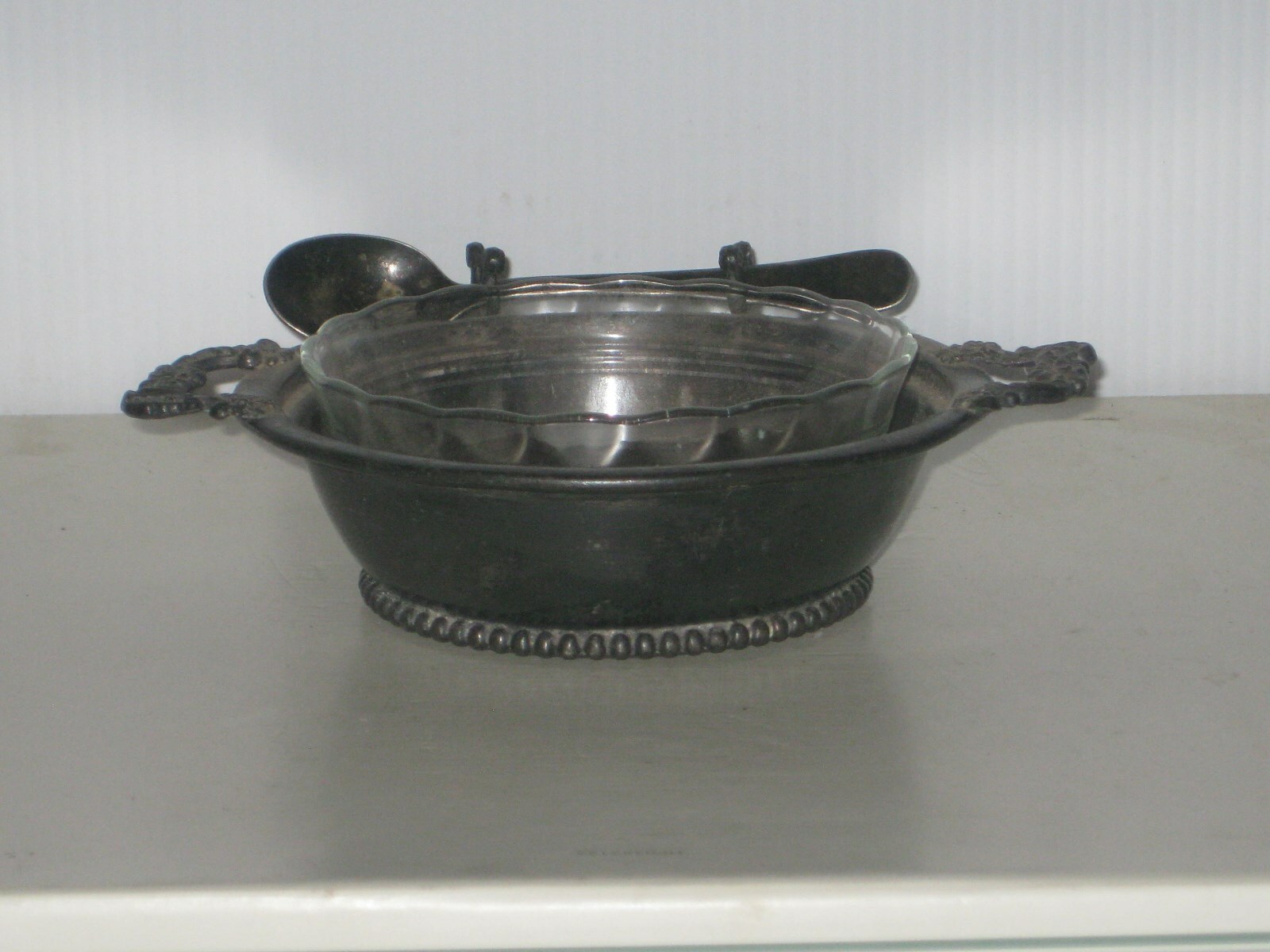 3 Pc Antique Ornate Colonial Silver Co Pewter Relish Sauce Dish ...