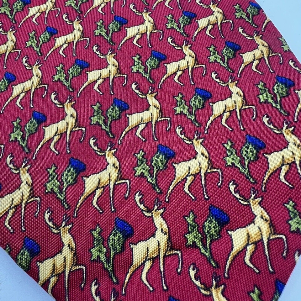 Gap Premium Tie Silk USA Made Red Gold Deer Stag Blue Green Flowers ...