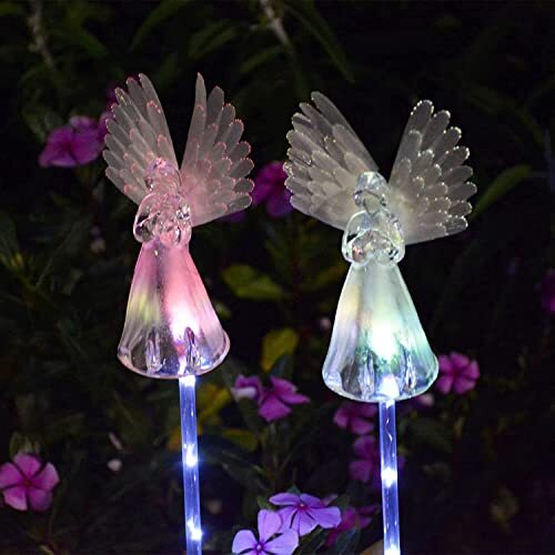 2 Pack Solar Powered Angel for Cemetery Decorations,Garden Stake Light ...