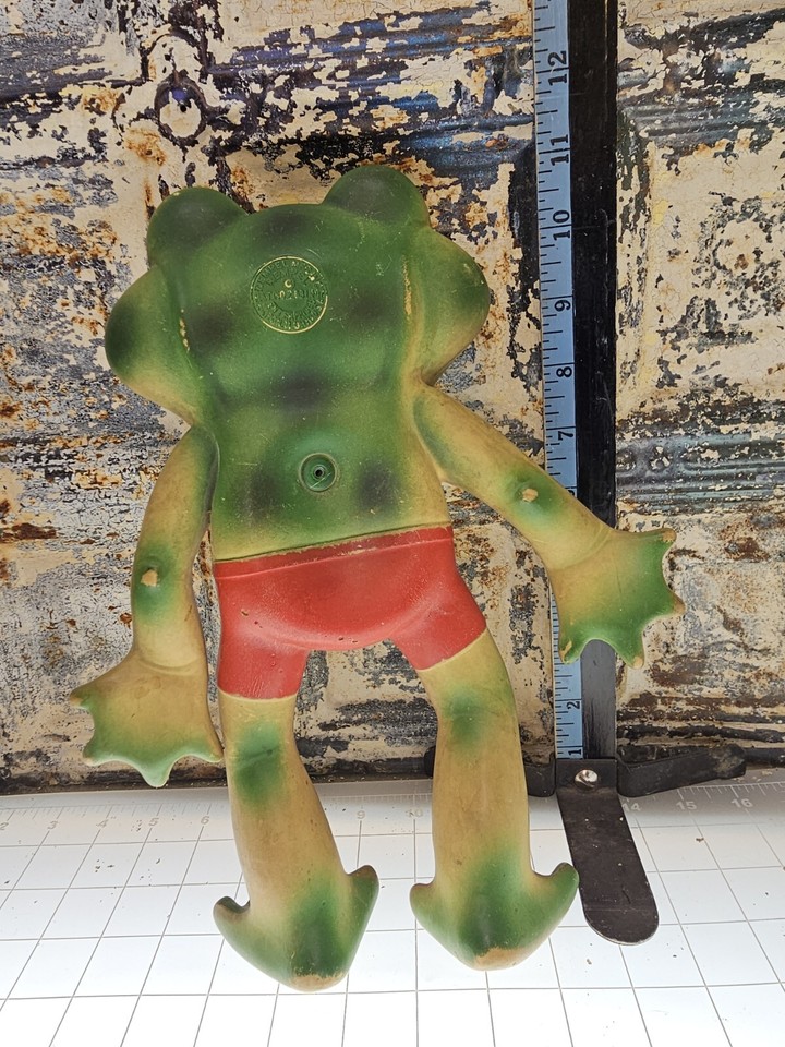 VINTAGE REMPEL CROAKER THE FROG 10" TALL BRIGHT ORIGINAL COLORS RUBBER ...