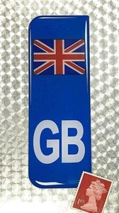 1 x UNION JACK GB Number Plate Blue Sticker Super Shiny Domed Resin ...
