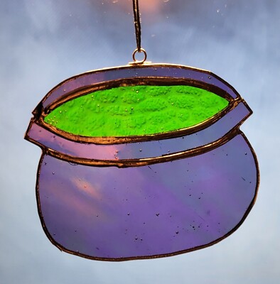 Stained Glass, WITCH CAULDRON, Halloween Ornament, 4 x 4" Hand Made. | eBay