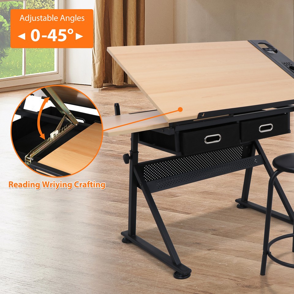 Drafting Table Artist Drawing Table Adjustable Craft Table w/Drawers ...
