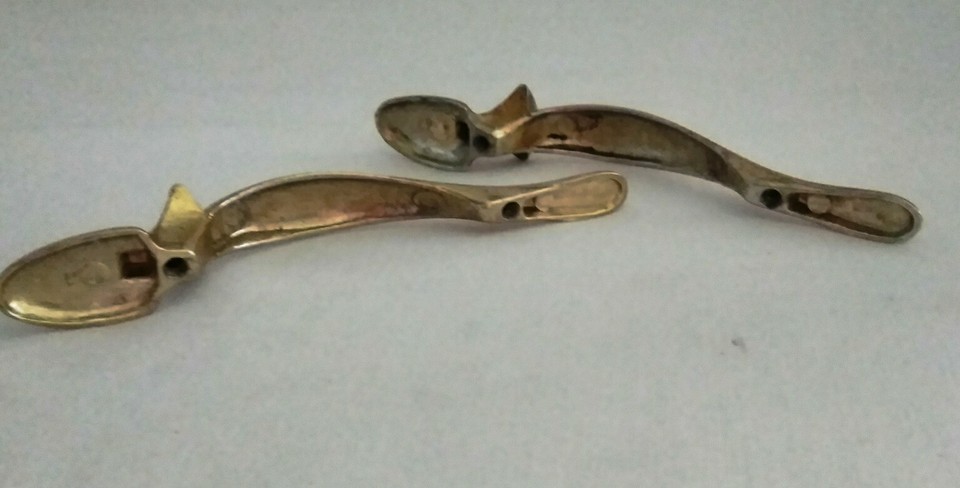 Lot 10 Vintage Brass Plated Dresser Desk Drawer Handles Cabinet Pulls ...