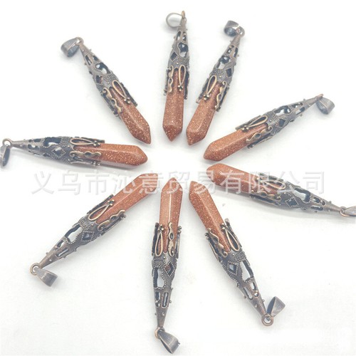 20pc Small Natural Gold Sand Stone Bronze Long Hexagonal Pointed ...