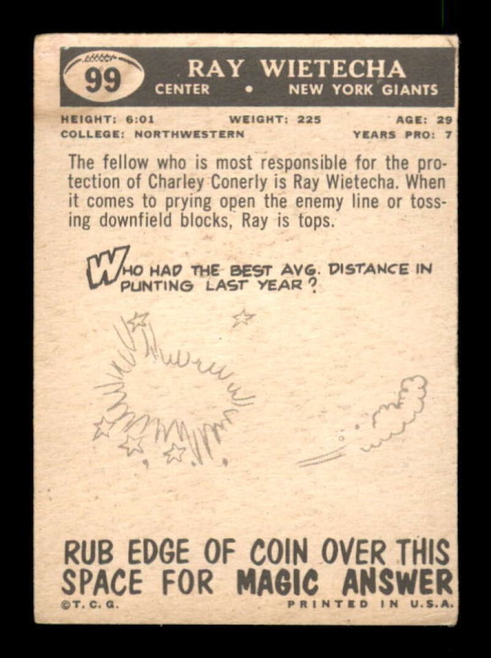 1959 Topps #99 Ray Wietecha G NY Giants 550279 | eBay