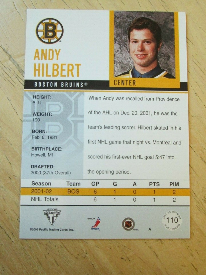 2001-02 TITANIUM HOCKEY, DRAFT DAY EDITION, SP 249/780, ANDY HILBERT ...