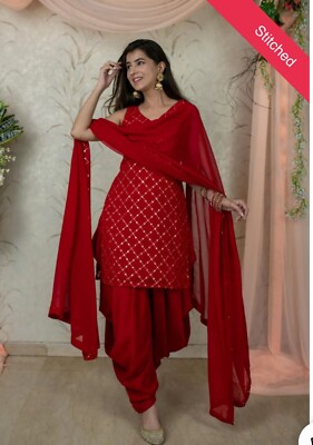 India Women Salwar Kameez Designer red Punjabi Patiala Suit For Eid ...