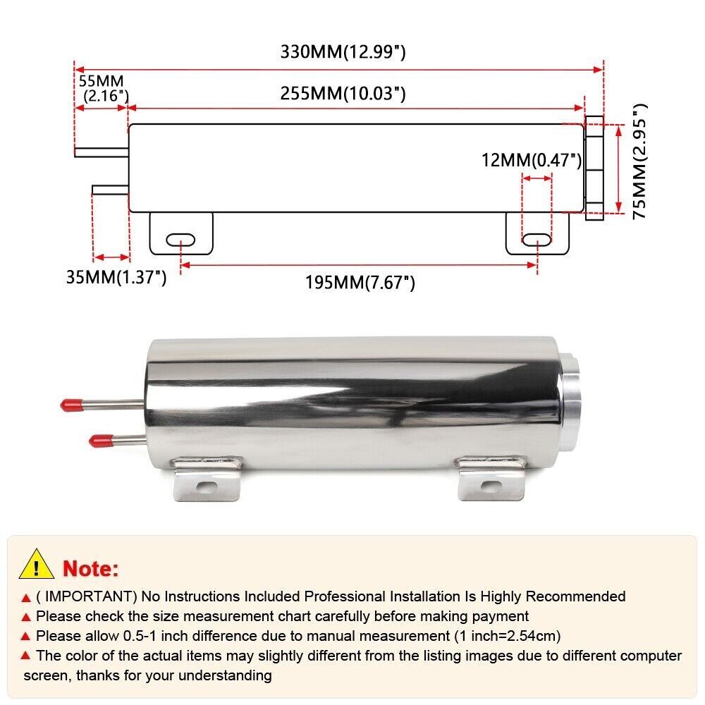 3"x10" Polished Stainless Steel Radiator Coolant Overflow Catch Puke ...