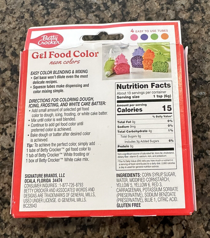 Neon Food Coloring Chart