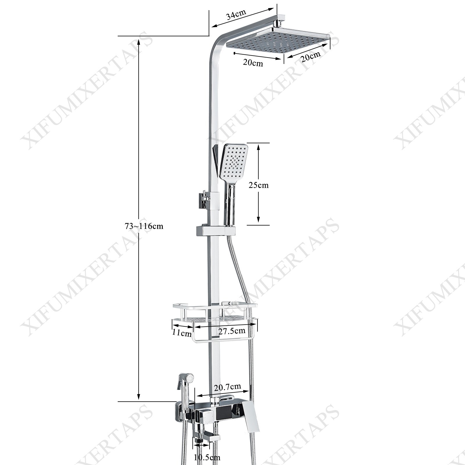Exposed Shower Taps Mixer Valve Bathroom Square Head Combo Bar Set ...