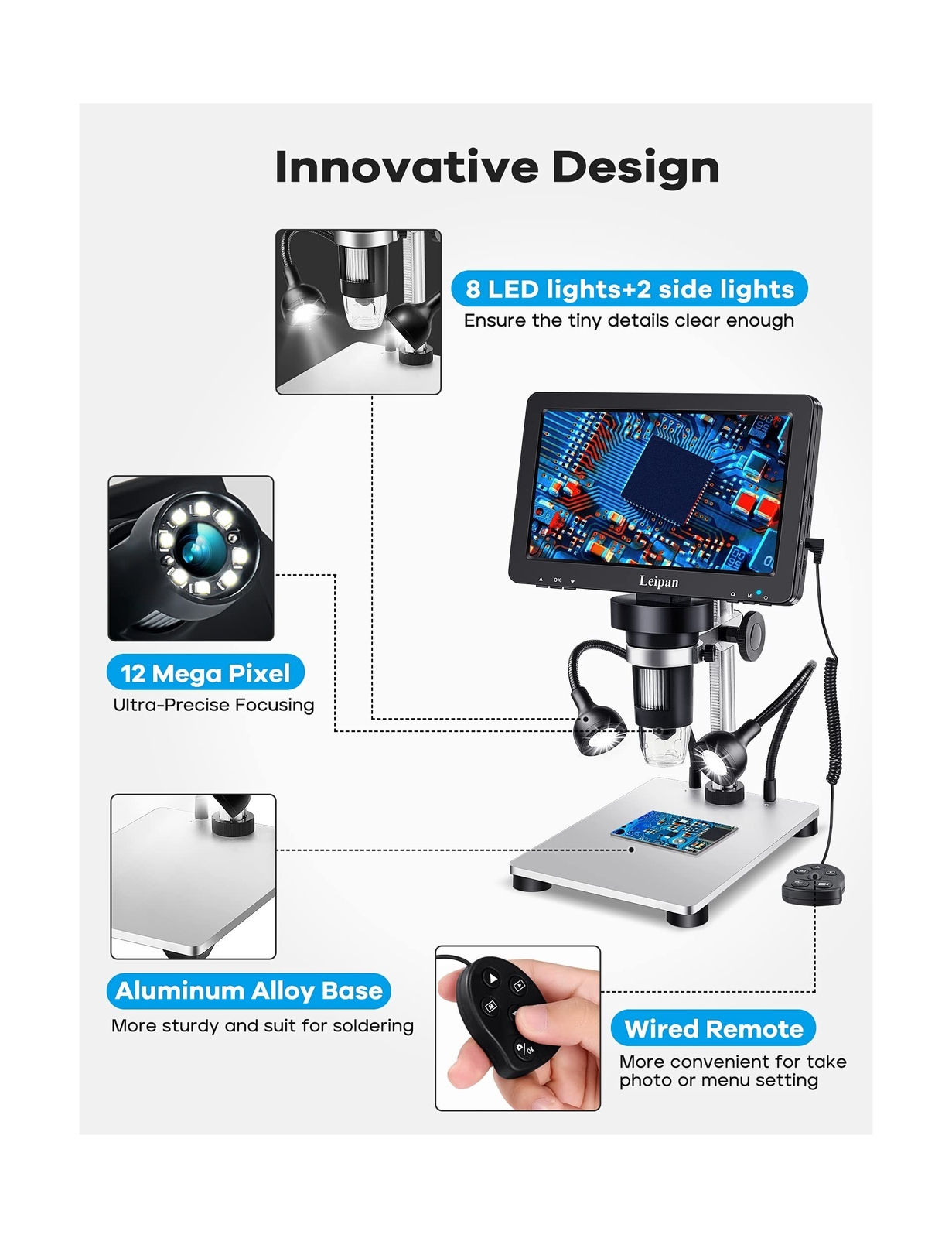 7" LCD Digital Microscope 1200X,Leipan 12MP Coin Microscope with Screen ...