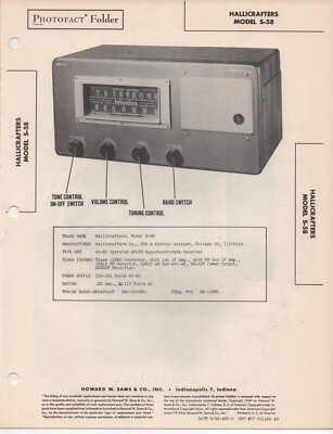 1949 HALLICRAFTERS RADIO SERVICE MANUAL S-58 photofact SCHEMATIC AM FM ...