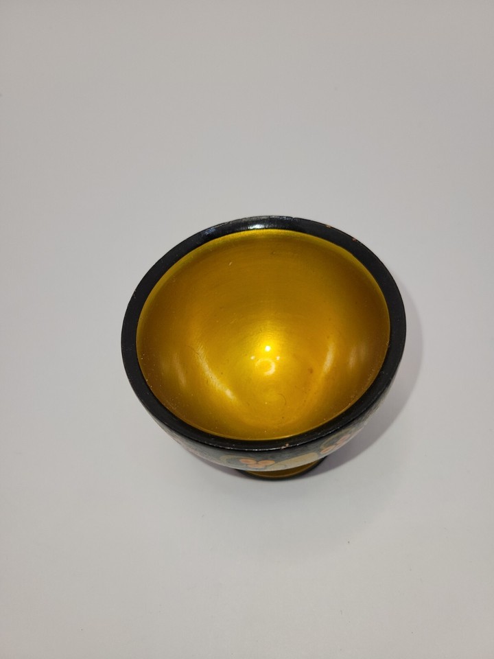 Russian Wooden Folk Art Khokhloma Black, Red Gold Trinket Bowl ...