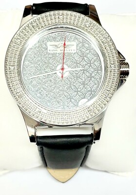 King Master Men's CZ Stone Silver-tone Stainless Steel Leather Watch | eBay