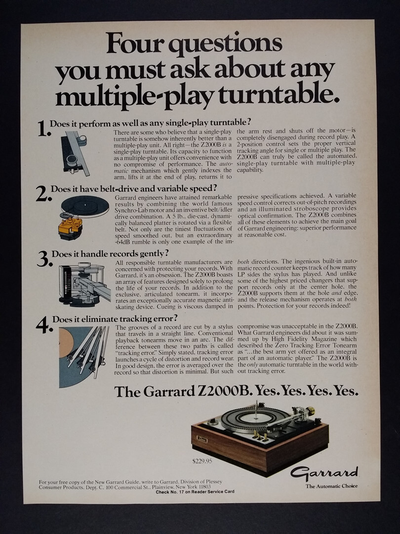 1976 Garrard Z2000B Turntable vintage print Ad | eBay