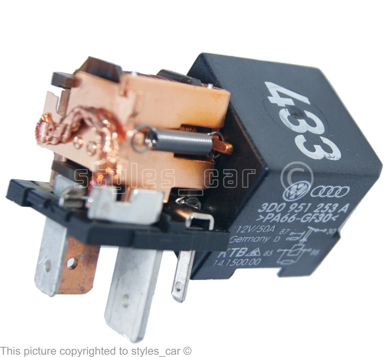 3D0951253A Audi VW Seat Skoda Black Relay (No.433) 5-Pin 12V/50A KTB ...