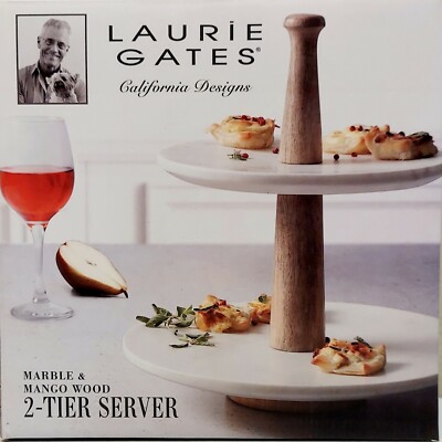 Gibson Laurie Gates White Two-tier Marble & Mango Wood Server - NEW | eBay
