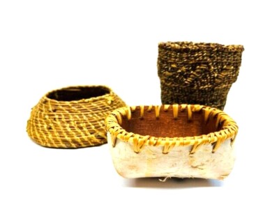 First Nations Hand Woven Basket Grouping, Lot of 3 Vintage Woven ...