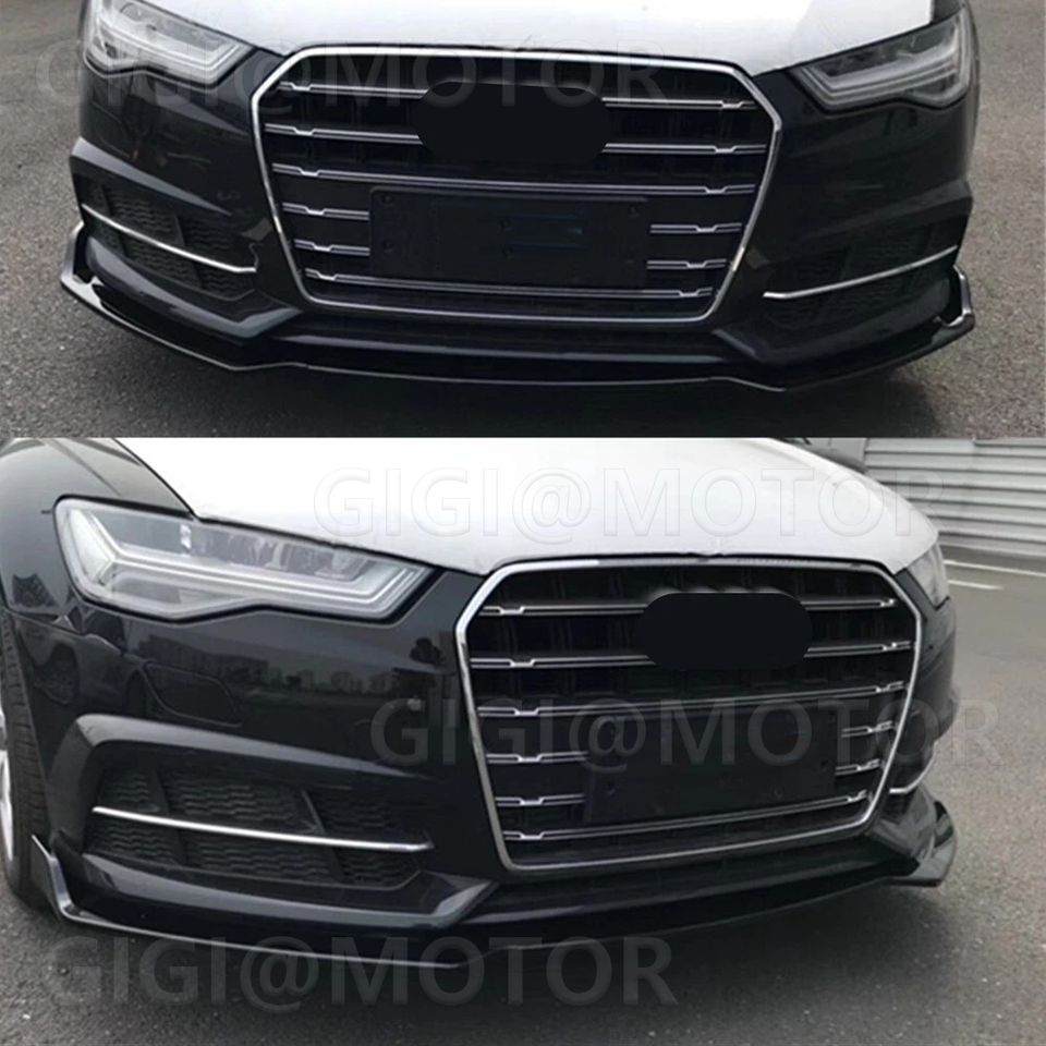 For Audi A6 S6 C7 2016-2018 V Style Glossy Black Front Bumper Lip ...