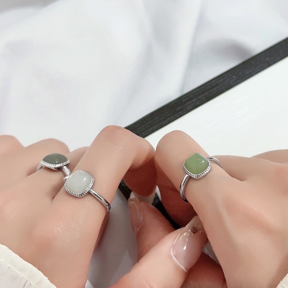 Square Coloured Jade Adjustable Ring 925 Sterling Silver Women Girls ...