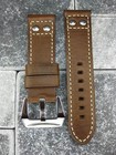 22mm Aviation PILOT Style Button Leather Strap Band Brown NAVITIMER 22 ...