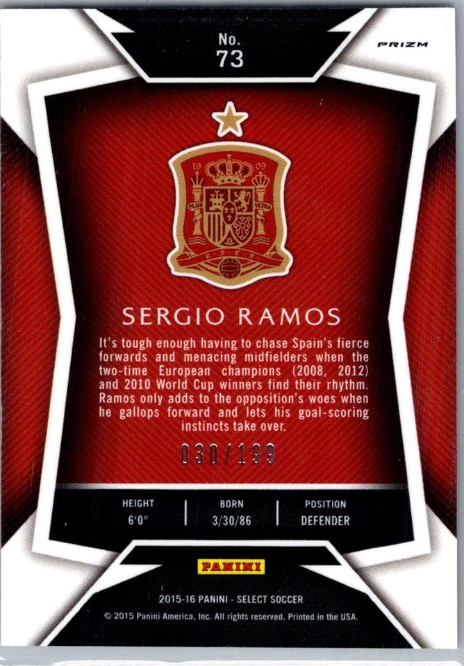 2015-16 Panini Select #73 Sergio Ramos Red Prizm #/199 10004071 | eBay