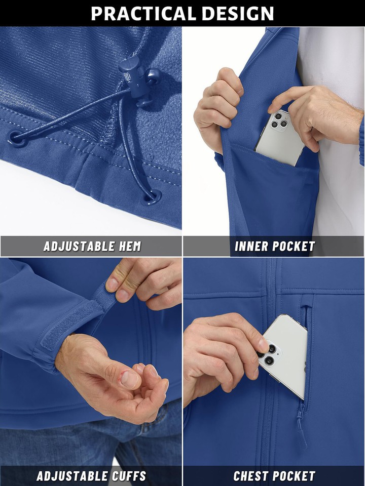 Mens Softshell Fleece Lined Jackets Lightweight Water Resistant Hiking ...