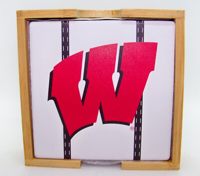 Wisconsin Badgers NFL 4 pk Team Uniform Ceramic Coaster Set with Wood ...