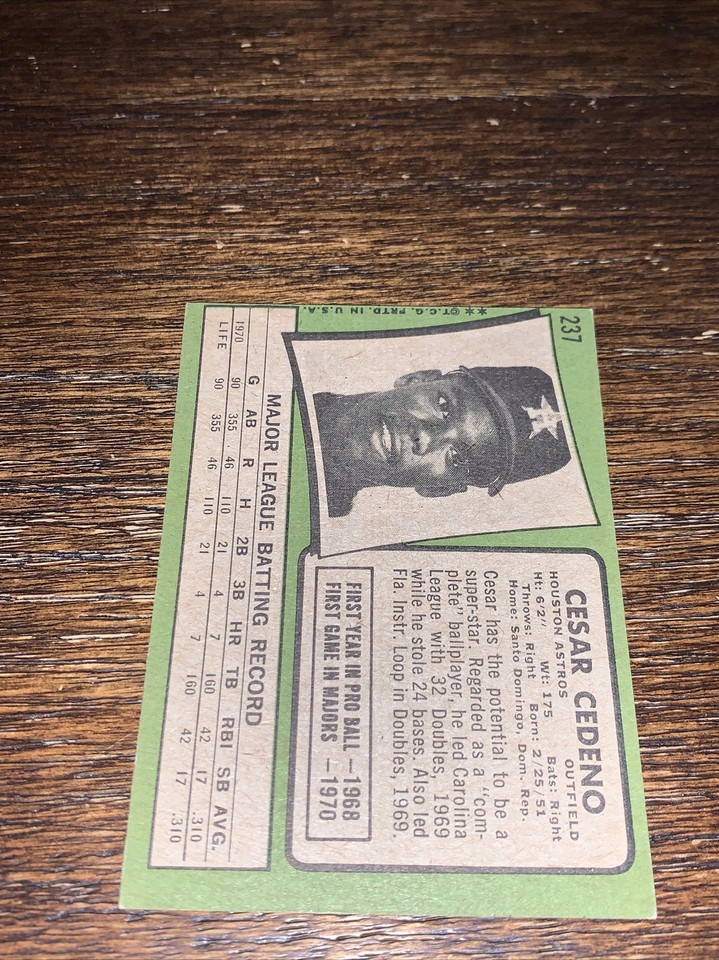 1971 TOPPS CESAR CEDENO #237 ASTROS EXCELLENT+ OR BETTER RC ROOKIE | eBay