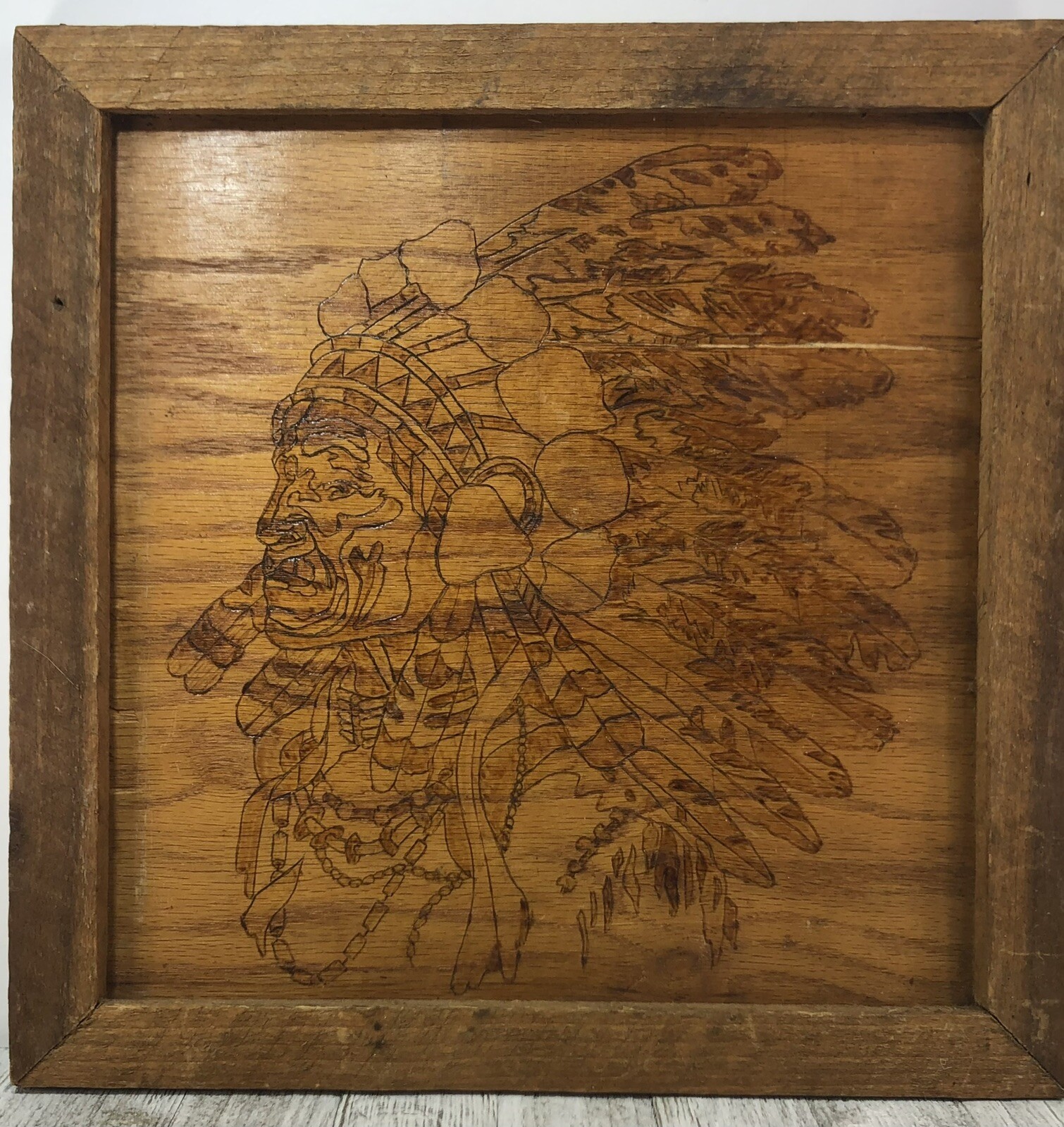 Framed Indian Chief Carving on wood With Carved Signature | eBay