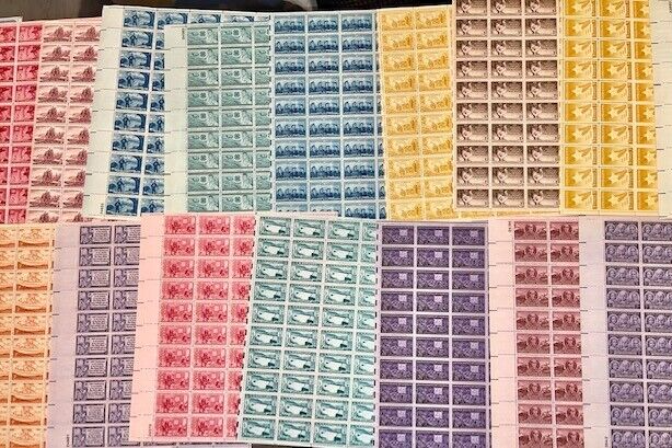 TEN MIXED ~ U.S. MINT SHEETS 1945-1958 Most 3₵ Sheets MNH F-XF ...