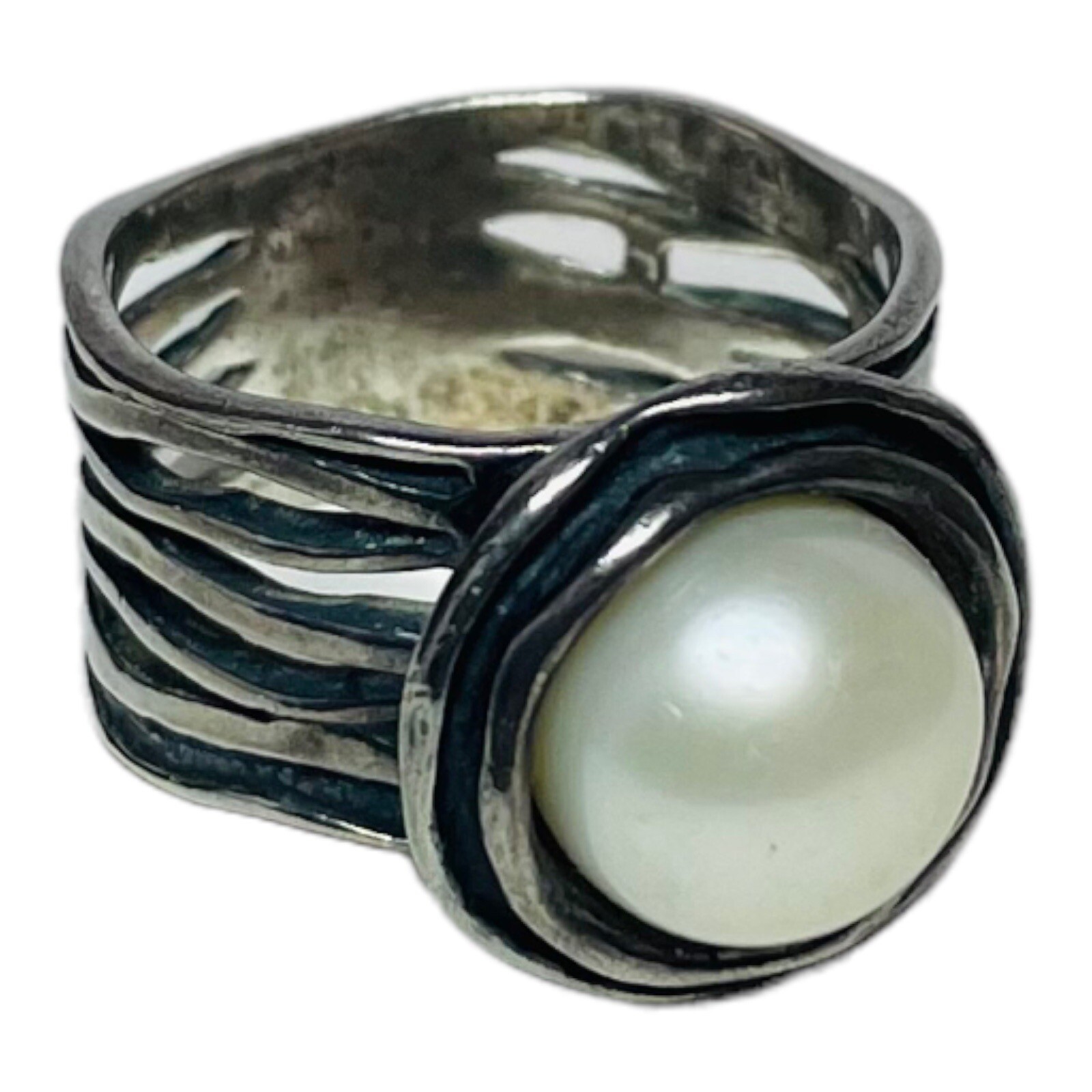 B Israel Sterling 925 Silver Pearl Modernist Ring Sz … - Gem