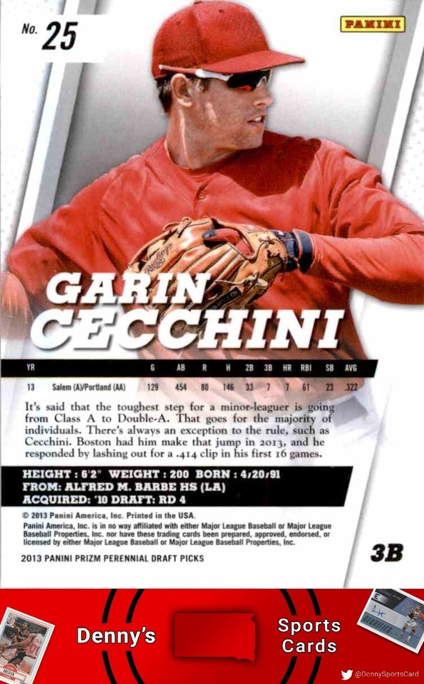2013 Prizm Perennial Draft Picks #25 Garin Cecchini Red Sox Baseball ...