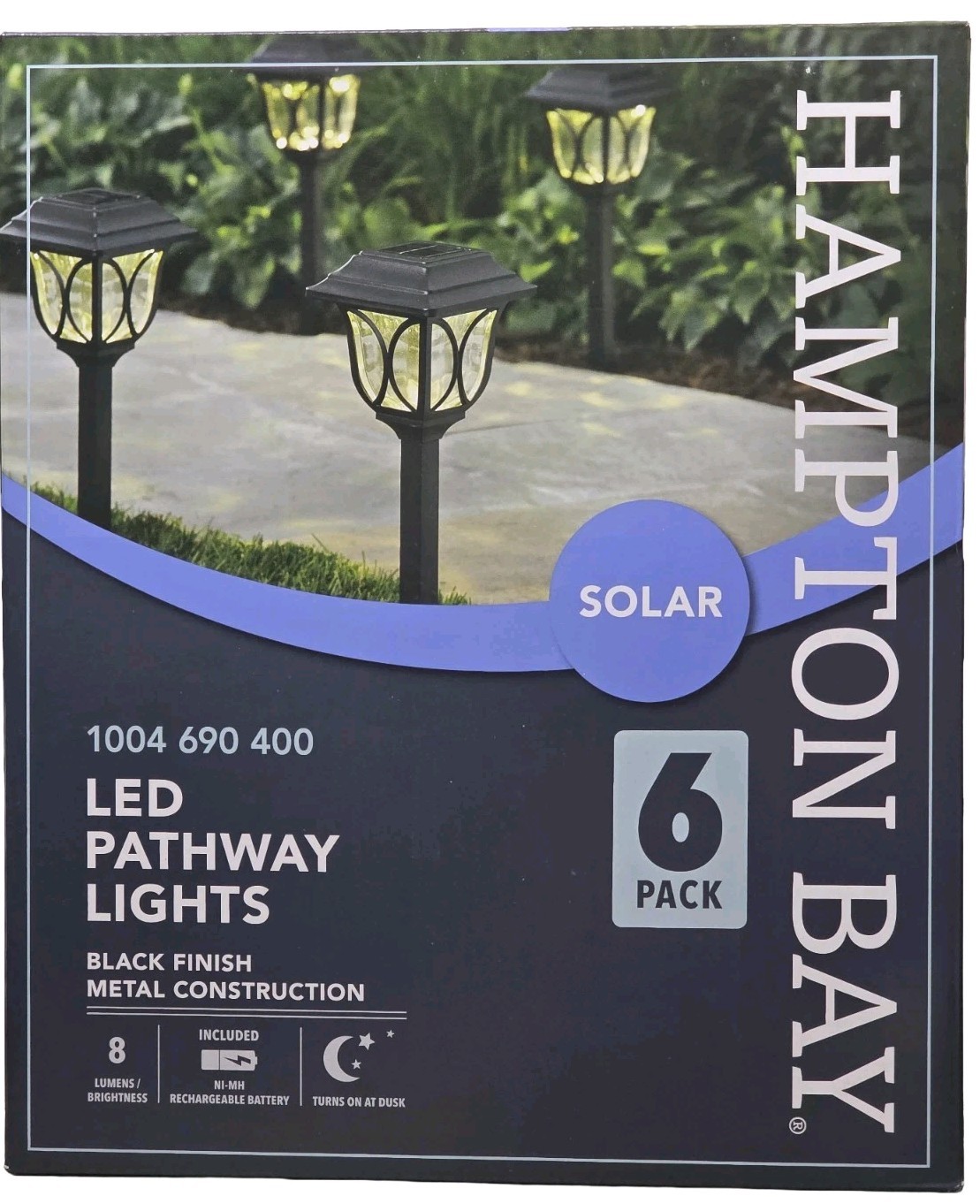 Hampton Bay 6-Light LED Solar Pathway Lights | Metal & Glass | 8 Lumens ...