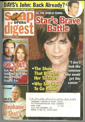 Soap Opera Digest November 27, 2007 Colleen Zenk Pinter Thanksgiving BB ...