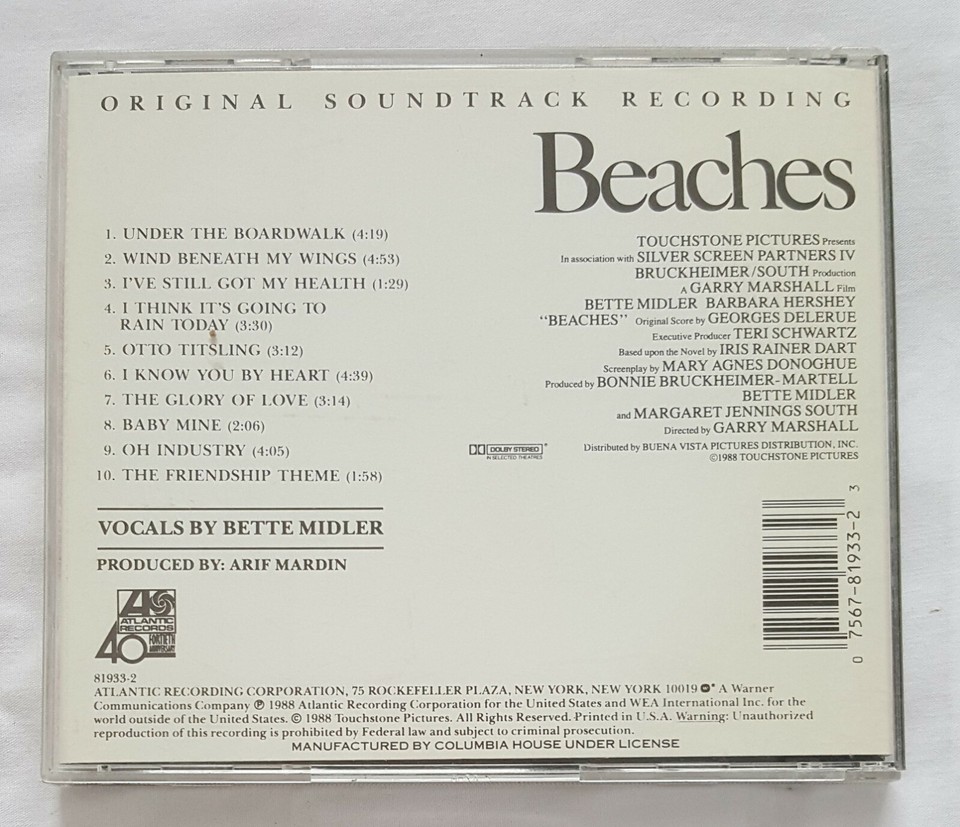 Beaches - Original Motion Picture Movie Soundtrack CD 1988 75678193323 ...